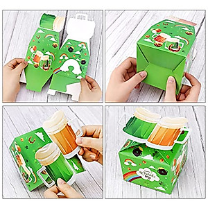 HOWAF 12 Pieces St. Patrick's Day Treat Boxes, Irish Candy Boxes Goodie Boxes for Kids, 4 Styles Green Party Favors Paper Boxes with Handle for Holiday St. Patrick's Day Irish Party Supplies Favors
