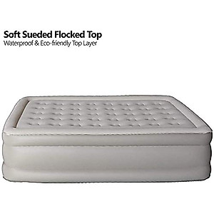 Simpli Comfy Inflatable 18” Queen Air Mattress with Built in Pump Self Inflating Blow Up Durable Heavy Duty Stay Firm Comfortable Air Bed Elevated for Home Guest Travel Relocate Camping