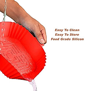 Air Fryer Silicone Liners (2-Pack), Reusable Square Air Fryer Liners Heat Resistant Silicone Air Fryer Liners Air Fryer Accessories For 4 To 7 Qt Air fryers (Red+Blue)