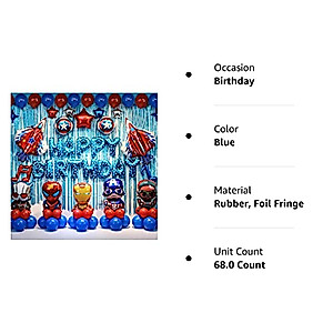 Superhero Birthday Party Decorations 72 Pack Avenger Birthday Party Supplies Large Super Hero Balloons Happy Birthday Banner Blue Background Perfect for Kids Theme Birthday and Super hero Fan Party