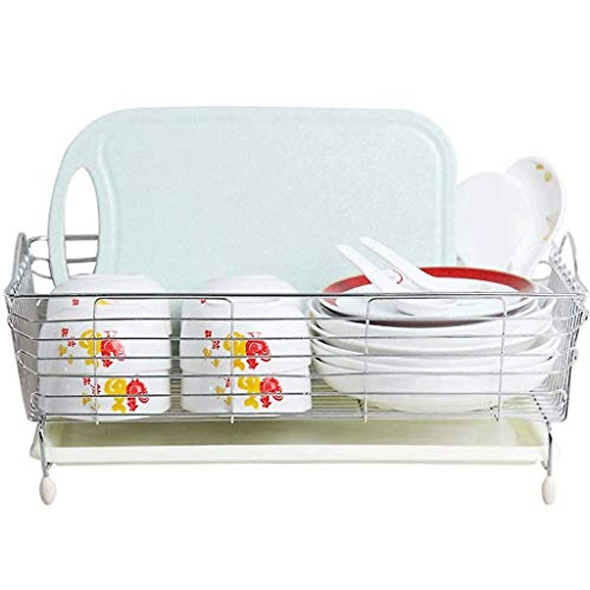 ZSQAI Kitchen shelf-Large Dish Drying Rack Cutlery Holder, Over the Sink, In Sink Or On Counter Dish Drainer, Rustproof Stainless Steel