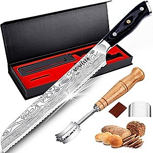 MOSFiATA Bread Knife 8” Ultra Sharp Serrated Knife, German High Carbon Stainless Steel EN1.4116 Bread Slicer with Bread Lame, Micarta Handle, Durable Bread Cutting Knife for Bread, Cake, Bagels