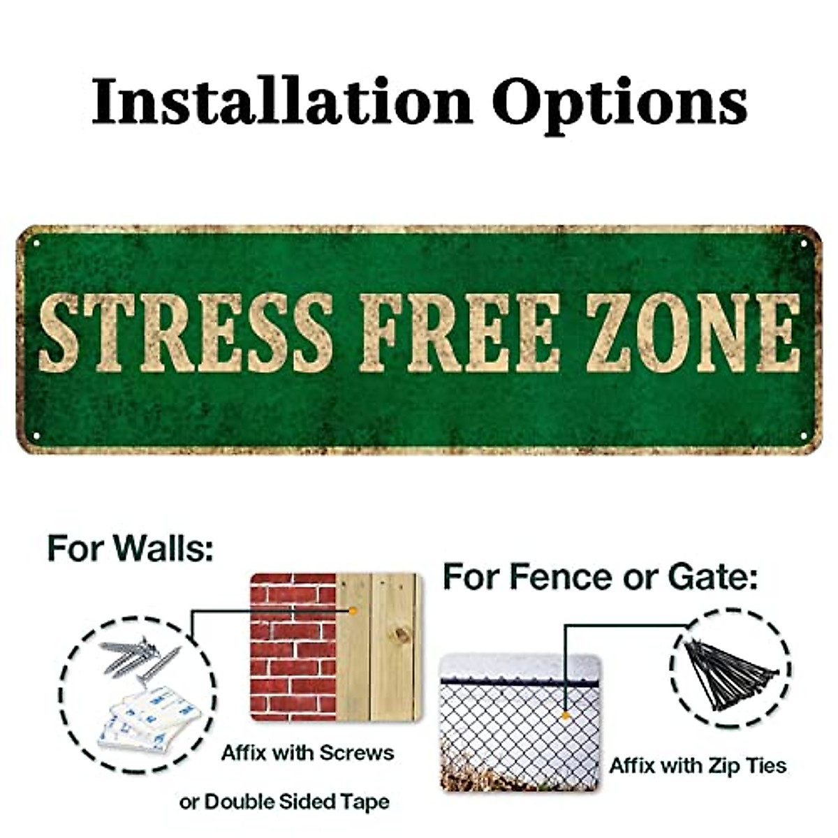 KIOZIY Tin Sign Stress Free Zone Rustic Lake Beach House Cottage Cabin Metal Signs 4" x 16"