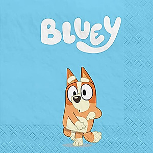 Amscan Bluey Party Supplies Pack Serves 16: Bluey Birthday Party Supplies; Bluey 7" Dessert Plates & Beverage Napkins with Birthday Candles (Bundle for 16)