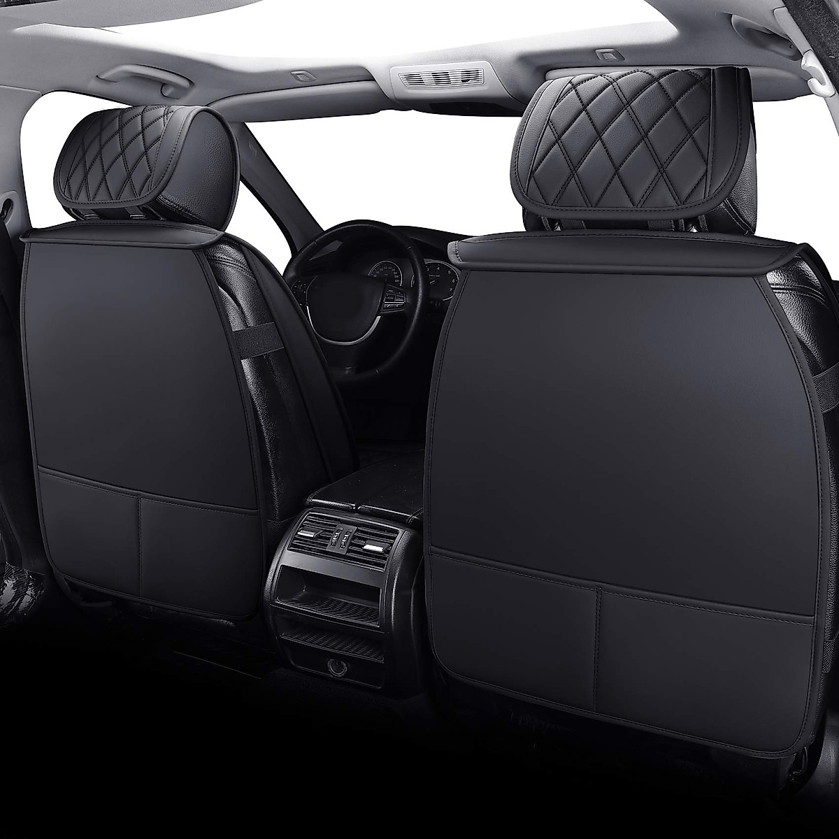 YIERTAI Car Seat Covers Universal Fit Compatible with Versa Rogue Maxima Edge Sorento Escape Highlander Kia with Waterproof Faux Leather, Full Set, Black