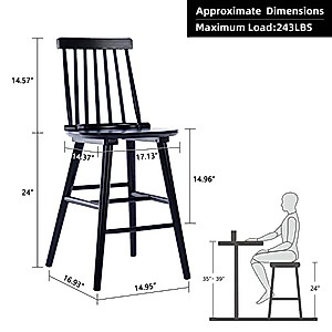 Duhome Wood Bar Stools Set of 2, Farmhouse Counter Stools 24’’ Barstool with Spindle Back Counter Height Stool Chairs for Kitchen Islands, Black