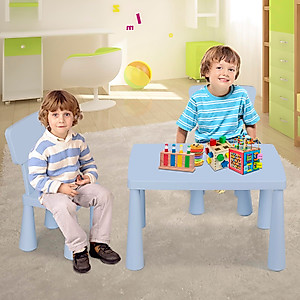 Saicool Kids' Table with 2 Chairs Set,3 Pieces Plastic Activity Table with Chair set for Toddlers, for Classroom or Home, Blue