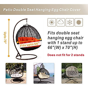 Porch Shield Patio Hanging Egg Chair Cover - 600D Waterproof Outdoor Double Seat Wicker Swing Egg Chair with Stand Protector, Light Tan & Khaki
