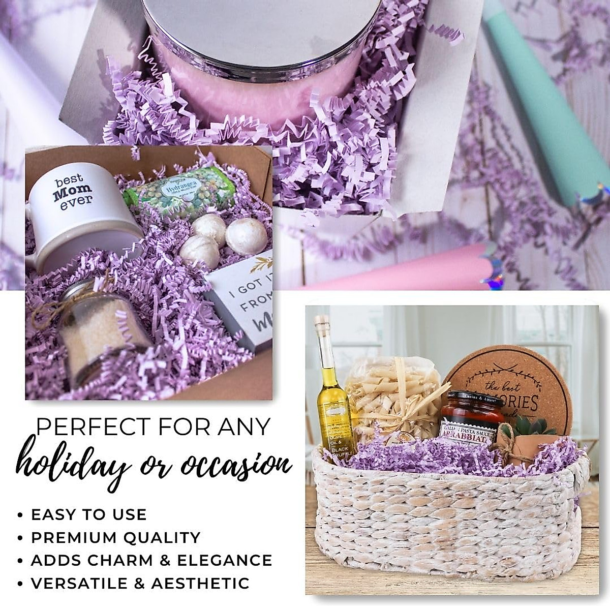 MagicWater Supply Crinkle Cut Paper Shred Filler (1 LB) for Gift Wrapping & Basket Filling - Lavender