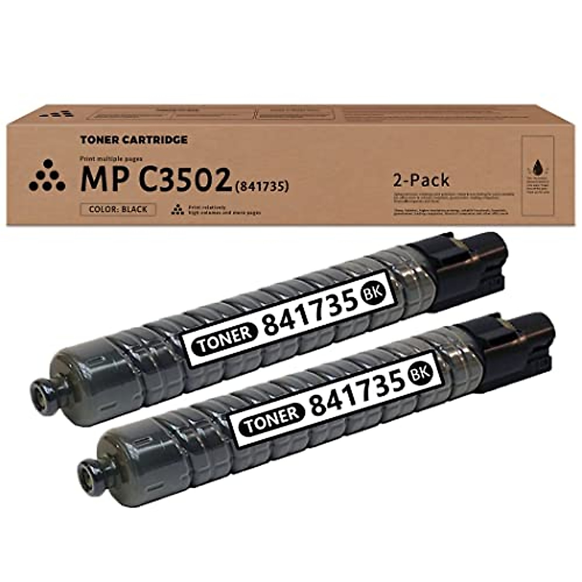 JUHASG 2 Pack Compatible MP C3502 841735 Black Toner Cartridge Replacement for Ricoh Savin MP C3002 C3502 Aficio MP C3002 C3502 Printer Toner