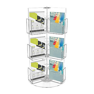 WUPYI Rotating Display Stand,3 Tier 12 Pocket Spinning Acrylic Business Card Holder Tabletop Greeting Cards Display Stand for Office Retail Trade