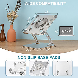 SHUWEI 360° Rotating Laptop Cooling Stand with 3 Speed Fan, Adjustable Height Laptop Stand for Desk, Ergonimic Aluminum Laptop Cooling Pad for 10-15'' Notebook - Silver
