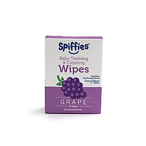 Spiffies Baby Oral Care Tooth Wipes - Gum & Teeth Wipe Tissues for Teething Relief & Cleaning Infant & Toddler Teeth - Baby Tooth Wipes w/Xylitol for Ages 0-12 Months & Up (Grape, 20 Count, 6 Pack)