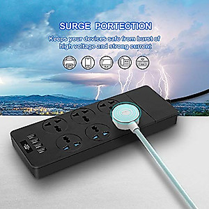 MAOZUA Universal Power Strip with 6 Oulets and 4 USB, 6.5ft Extension Cord 3000W Universal Power Strip Surge Protector 110V-250V Extension Lead for Home Office Dorm Room (Black)