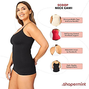 SHAPERMINT Womens Tops - High Compression Scoop Neck Cami - Tank Top for Women, Camisole for Women White