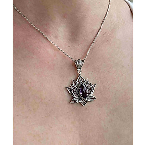 Filigranist 925 Sterling Silver Filigree Art Lotus Flower Women Pendant Necklace (Amethyst)