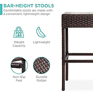 Best Choice Products 5-Piece Outdoor Wicker Bar Table Set for Patio, Poolside, Backyard w/Built-in Bottle Opener, Hidden Storage Shelf, Metal Tabletop, 4 Stools - Brown