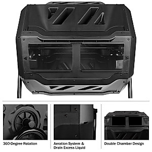 Compost Tumbler - 43Gal Compost Bin with Dual Chambers, 360-Degree Rotating Design, and Garden Gloves Included - Homesteading Supplies by Pure Garden