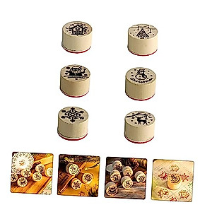 NOLITOY 18 Pcs Christmas Wooden Stamp Wood Decor DIY Scrapbook Lace Trim DIY Wood Stamp Block Wooden Stamping Blocks Scrapbook Stamp Round Seal Retro Stamp Retro Seal Pattern Tool Rubber