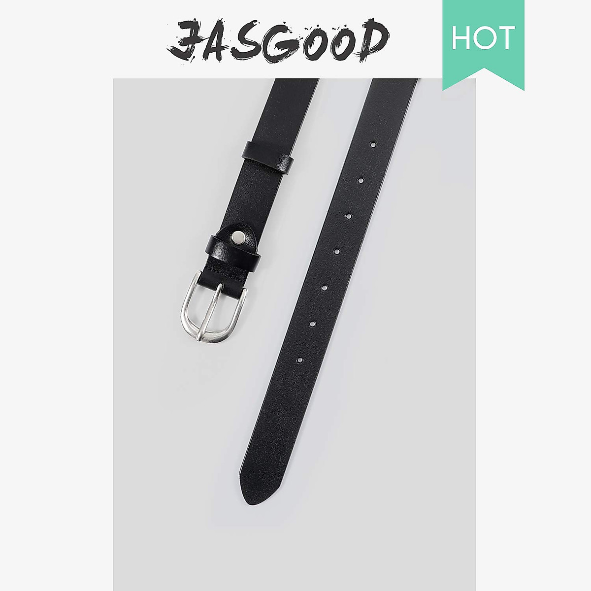 JASGOOD Women Leather Belt for Jeans Pants Plus Size Western Design Belt Alloy Buckle, Suit Waist Size 26-30 Inches, A-Black