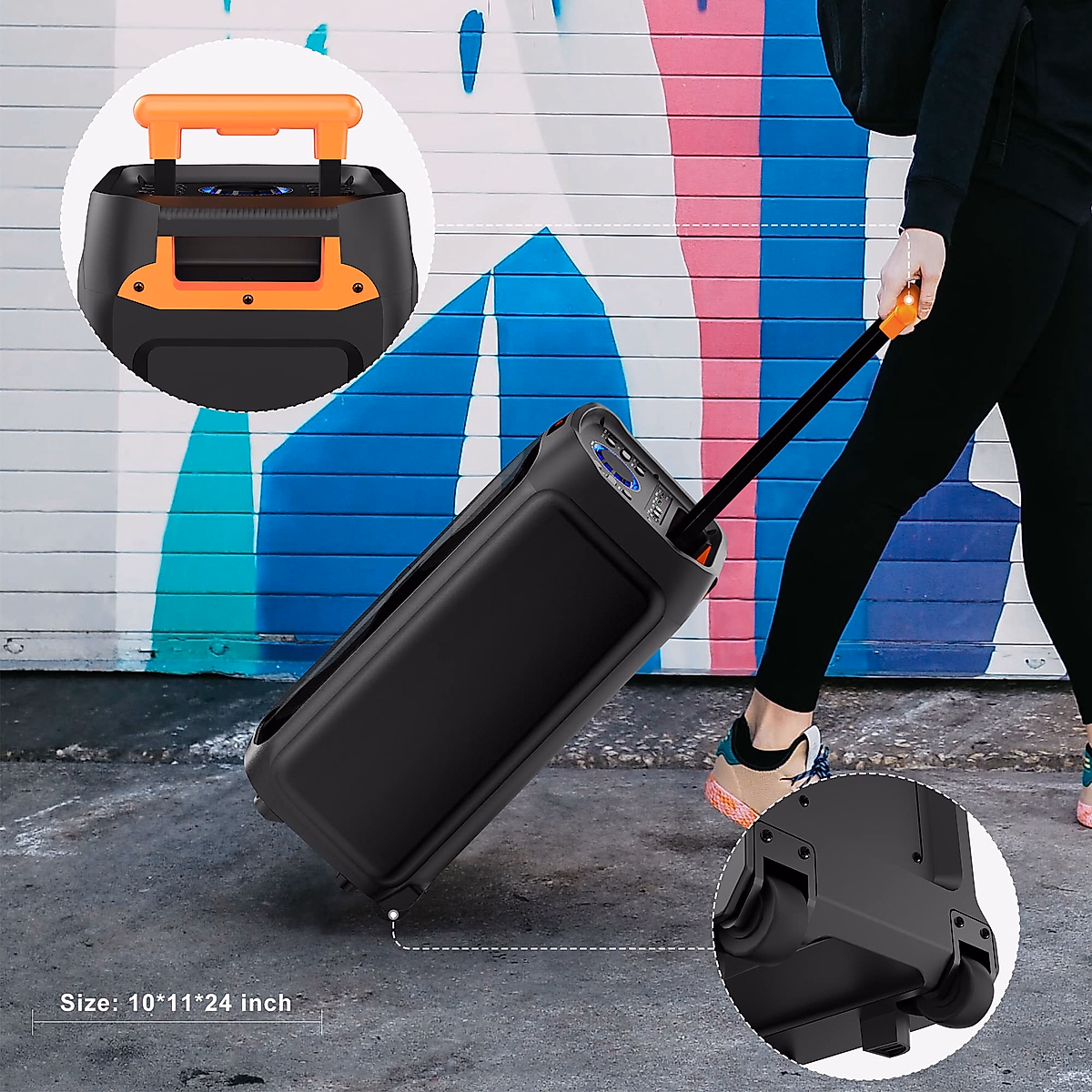 JYX Karaoke Machine with 2 Wireless Microphones for Adults, 8" Big Bluetooth Party Speaker with 500W Peak Power, PA System with LED Disco Light, Rolling Wheels and Trolley, Perfect for Outdoor Home