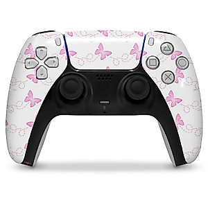 WraptorSkinz Skin Wrap compatible with Sony PS5 DualSense Controller Pastel Butterflies Pink on White (CONTROLLER NOT INCLUDED)