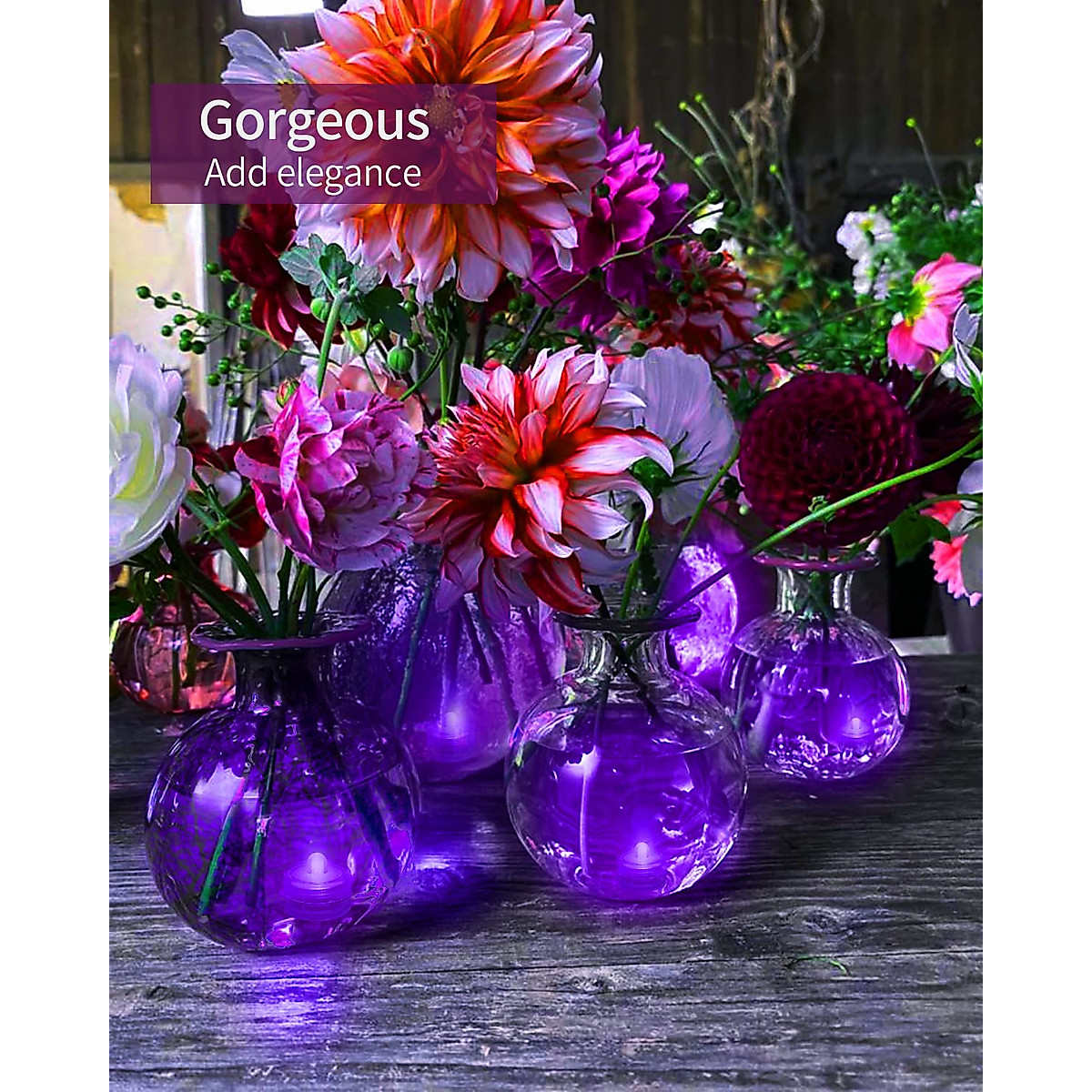 SHYMERY Submersible LED Light,Purple Waterproof Flameless Candle Tea Lights,Underwater Battery Operated Seasonal Festival Celebration Light for Table,Wedding Centerpieces, Party,Pack of 12