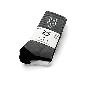 Wulf Wear Men’s Crew Sock in Cotton Cushion, Recreation Moisture Heavy & Active Wear Socks with Seamless Toe in Black, White & Charcoal Color with Pack of 3