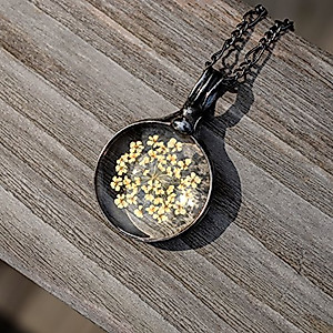 Handmade Queen Annes Lace Necklace - Wildflower in Glass Pendant - Artisan Jewelry Gift for Women - Real Pressed Flowers,