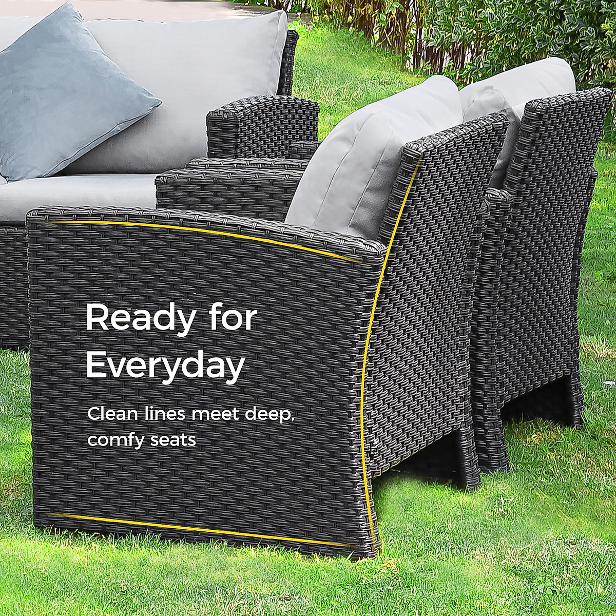 RoyalCraft 5 Pieces Patio Furniture Set, All Weather PE Wicker Rattan Outdoor Furniture with Coffee Table and Loveseats, Outdoor Sectional Sofa for Lawn Backyard Poolside Porch Garden, Grey