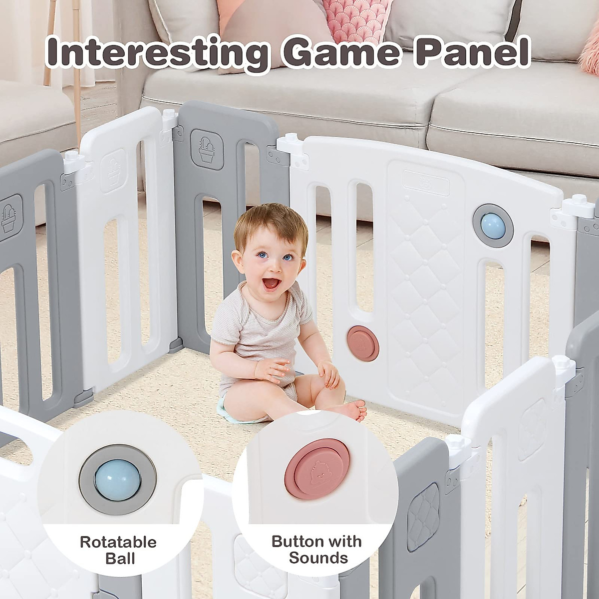 Costzon Baby Playpen, 14-Panel Extra Large Playpen for Babies and Toddlers, Foldable Activity Play Center with Safety Gate, Whiteboard, Indoor and Outdoor Baby Fence NO Gaps for Boys Girls