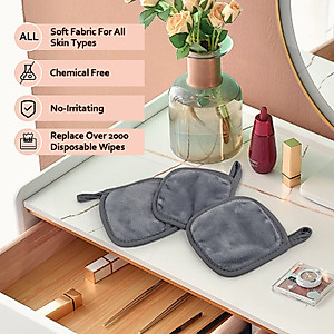 HOMEXCEL Makeup Remover Cloth 12 Pack,Reusable,Washable Ultra Soft Facial Cleansing Pads For All Skin Types,5 X 5 In,Grey