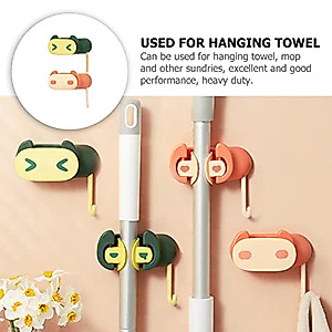 Alipis 2pcs Garage Laundry Kitchen Rack Hanger Hole-Free Duty Broom Hooks Organizers Handle Cartoon Supplies Plastic Holder Hotel Nail Tool Clip Restaurant Hook Garden Mop Punch Rake
