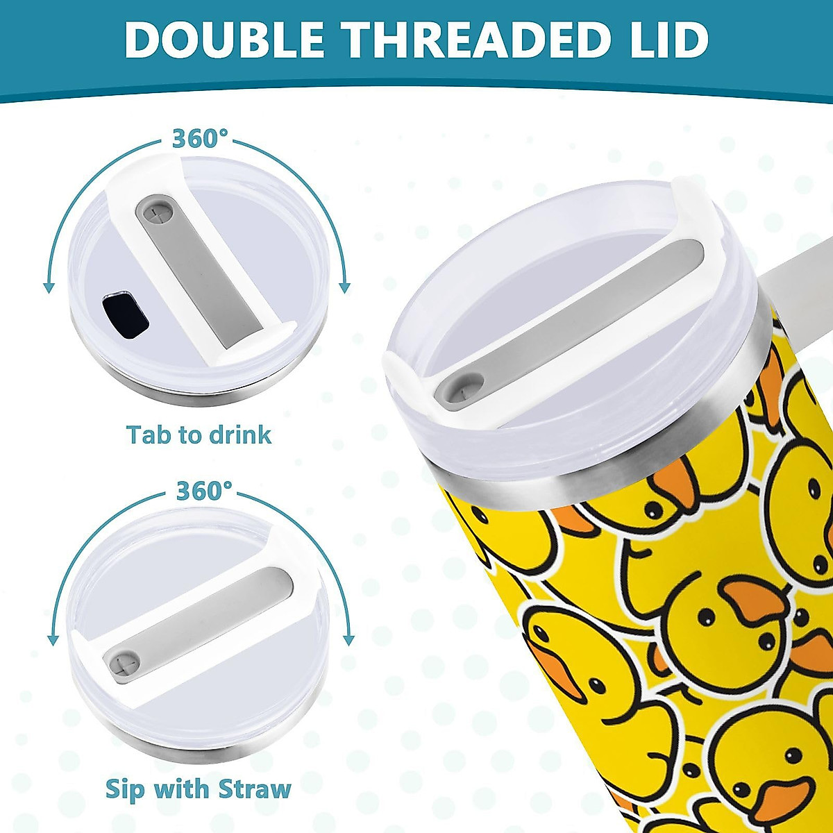MCHIVER Cute Rubber Duck 30 oz Tumbler with Handle and Straw Stainless Steel Vacuum Water Bottle Leak-proof Travel Coffee Mug Insulated Water Bottle with Lid