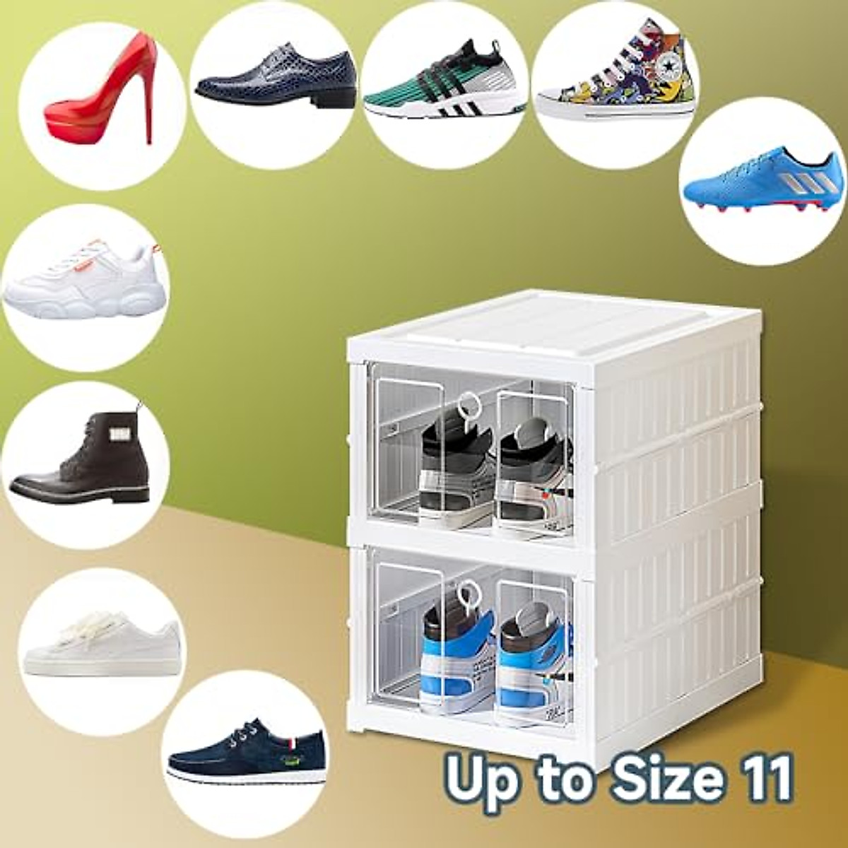 James&Jesse Shoe Organizer Storage Box, Portable Folding Shoe Rack for Closet with Magnetic Clear Door,Large Sneaker Cabinet Bins All-in-one Sturdy Easy Assembly ，Up to size 11 (3)