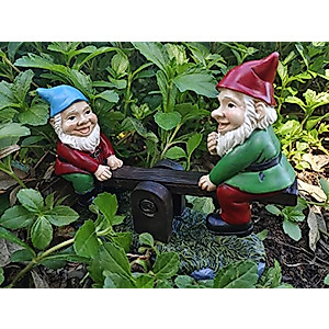 KEONSEN Funny Garden Gnome, Gnomes Decorations for Yard, Large Cute Tree Decorations Outdoor Swing Gnome, Creative Funny Garden Sculptures & Statues Hanging Garden Decor (Seesaw Gnomes)