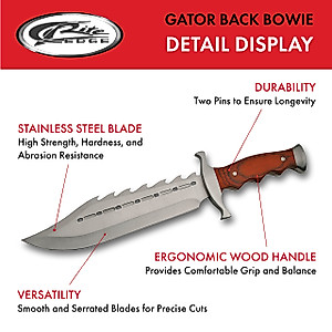 SZCO Supplies 15" Gator Back Bowie Knife Stainless Steel Wood Handle with Sheath, Brown (211398)