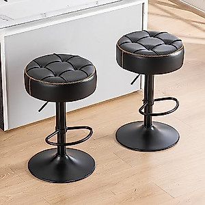 Purgreen Modern Adjustable Height Swivel Circular Bar Stools,360°Counter Height Swivel Chair,Comfortable Faux Leather Seat,Ideal for Home Kitchen Island Living Room and Bar Space
