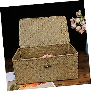 Levemolo Woven Shelf Basket Small Basket Woven Basket for Living Room Rattan Storage Basket Straw Basket with Cover Storage Baskets Basket with Lid Woven Baskets Cutlery Rack Wicker Wooden