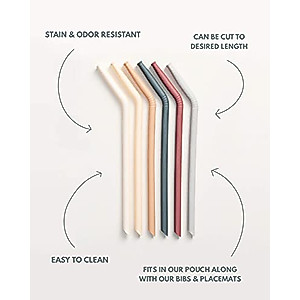 Silicone Straw - Flexible & Reusable Drinking Straws with Cleaning Brush for Toddlers & Kids - With Bendable Tips – Soft, Food-Safe Material, No BPA - Dishwasher Safe - Set of 6 - Oak