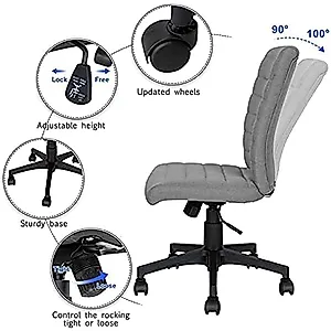 Ergonomic Home Office Desk Chair – Computer Mesh Adjustable Task Swivel Tilt Tension Armless Cushion Mid-Fiber Mesh Lumbar Support (Light Grey)