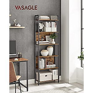 VASAGLE ALINRU 6-Tier Bookshelf, Tall Storage Shelves, Shelving Unit with Steel Frame, for Living Room, Entryway, Hallway, Office, Industrial Style, Rustic Brown and Black ULLS113B01