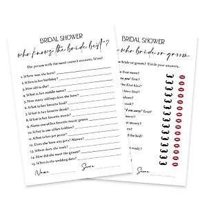 Minimalism Bridal Shower Game Cards, Wedding Shower Game Cards for 50 Guests, Double-Sided Game Cards, Who Knows The Bride Best Game and Guess Who Bride or Groom Game(xnbs05)