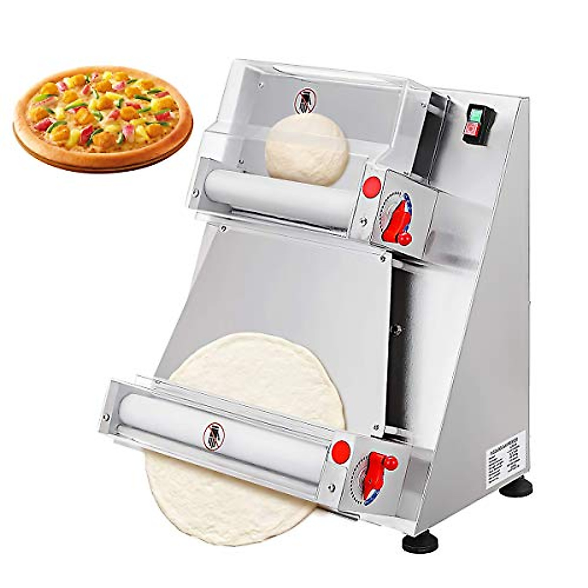 Commercial Dough Roller Sheeter,370W Automatic Pizza Dough Roller Sheeter Machine,Electric Pizza Dough Roller Machine,Pizza Pastry Forming Machine for Noodle Pizza Bread, Thickness 0.5-5.5mm (40c