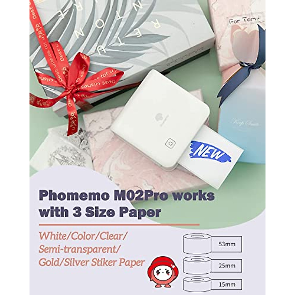 Phomemo 300dpi Pocket Mobile Pocket Printer- M02 Pro Thermal Bluetooth Portabel Mini Photo Printer Compatible with iOS and Android, for Photo Printing, Graffiti,Learning,Work, White