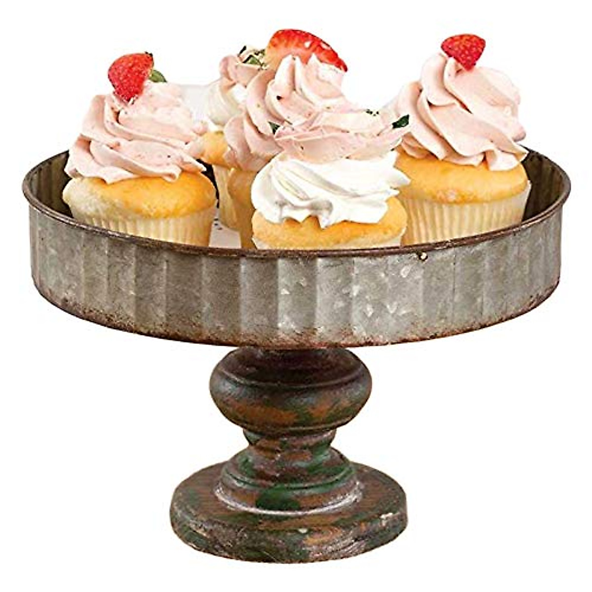 Colonial Tin Works Corrugated Galvanized Metal Serving Tray Stand Kitchen Supplies, 9.5" diameter x 6" tall x 1.5" deep, Gray