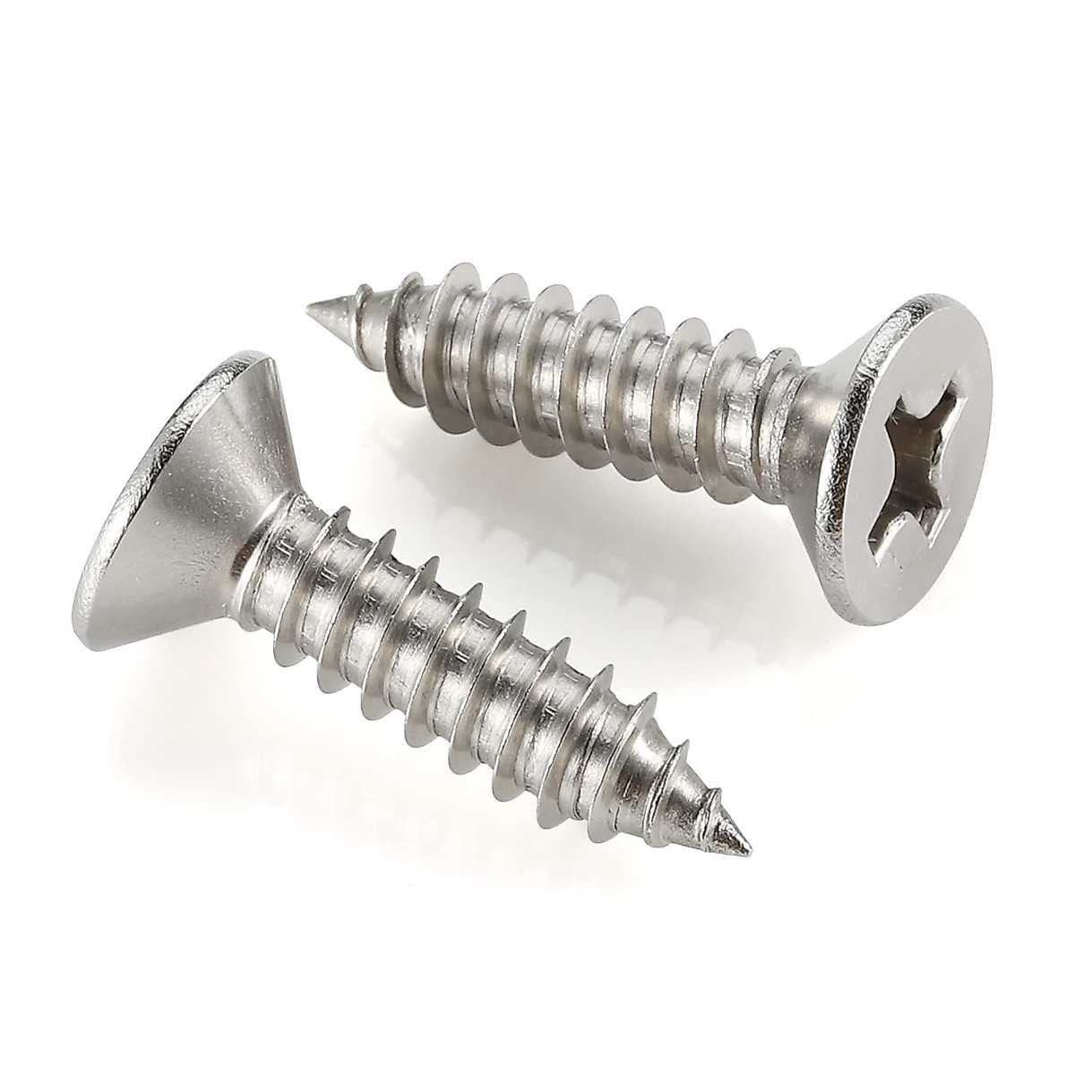 #10 x 1 (3/8" to 2" Available) Flat Head Sheet Metal Screws Wood Screws, 304 Stainless Steel 18-8, Self Tapping, 100 PCS