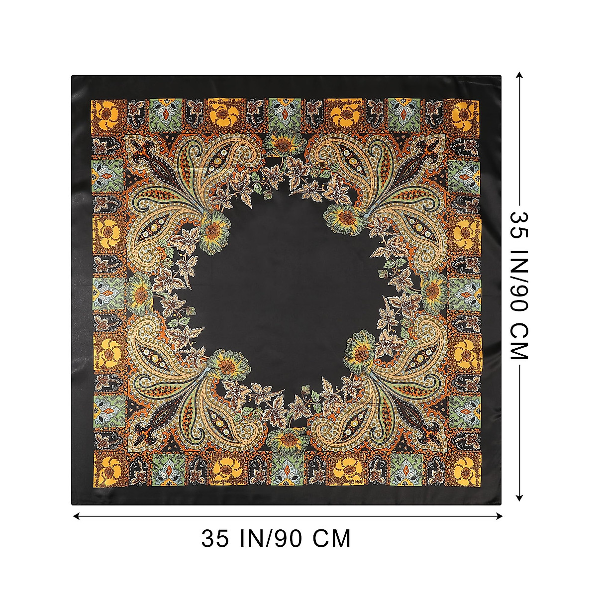 AWAYTR 35" Large Silk Hair Scarf for Women - 4Pcs Satin Head Scarf Square Hair Bandanas Floral Wild Rag Sleeping Head Wraps (Cashew(Black/Olive Green/Red/Pink))