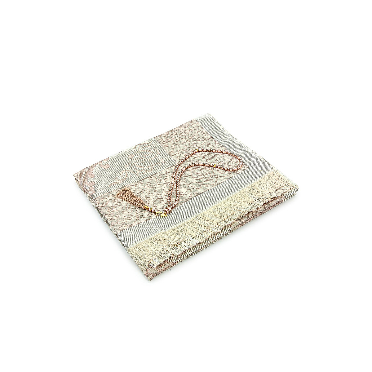 Muslim Prayer Rug and Beads with Elegant Slub Fabric Bag | Janamaz | Sajadah | Soft Islamic Prayer Rug | Islamic Gifts | Prayer Carpet Mat, Taffeta Fabric, Gold