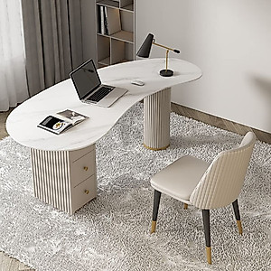 LAKIQ Modern Office Desk with 3 Drawers Irregular Shape Modern Sintered Stone Writing Desk Home Office Work Table Desktop Computer Desk with Storage-Table Only(Black, 63" L x 27.6" W x 29.5" H)